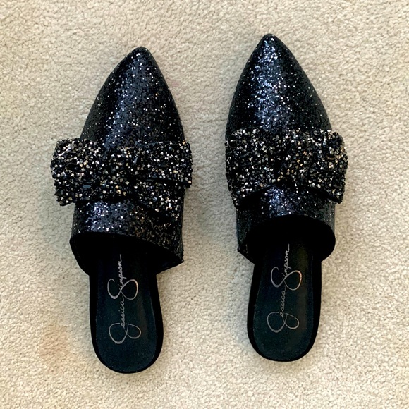 Jessica Simpson | Shoes | Jessica Simpson Glitter Bow Mules | Poshmark
